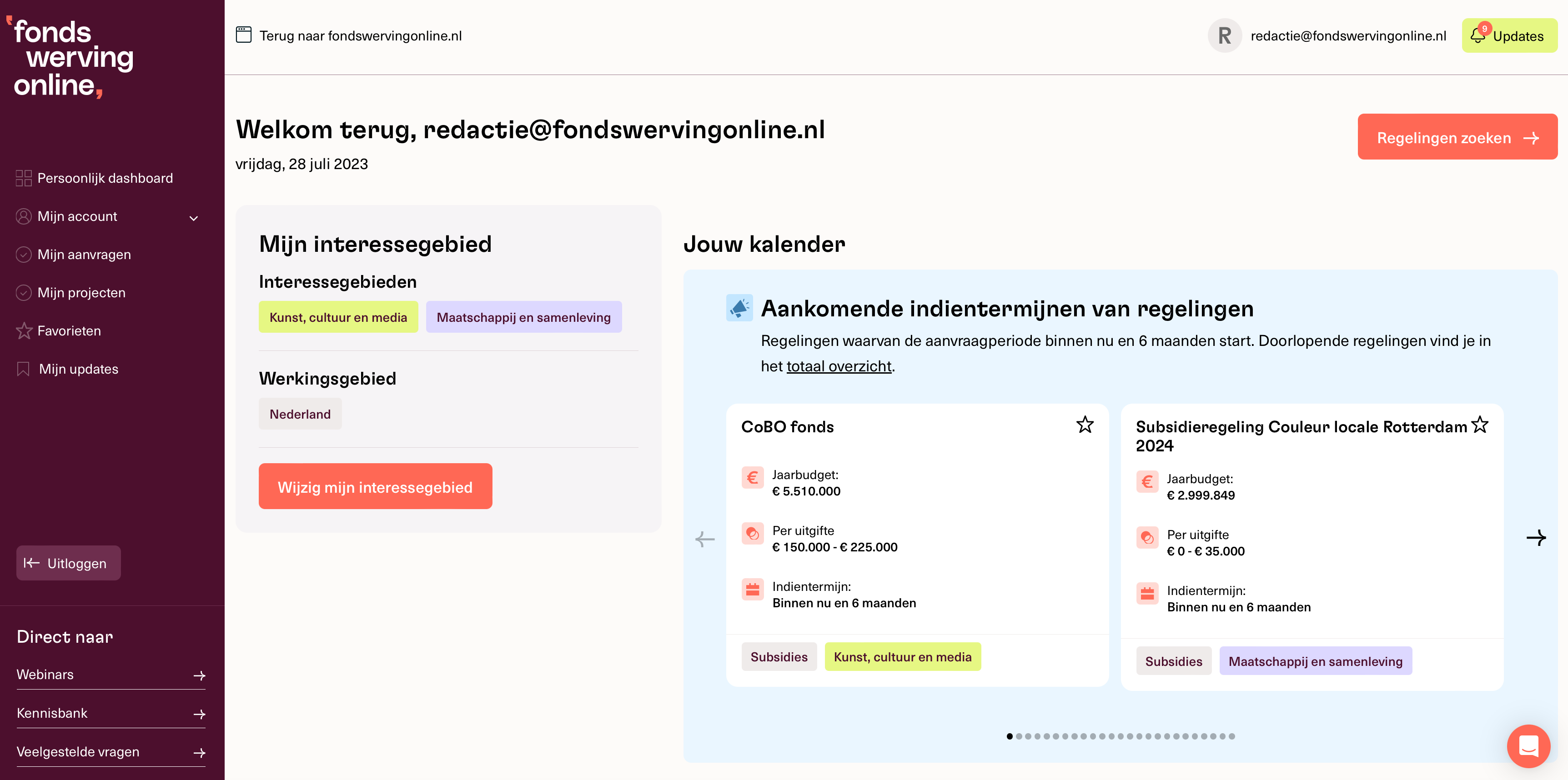 Navigeren: Mijn Omgeving en de rest van de website | Fondswervingonline.nl